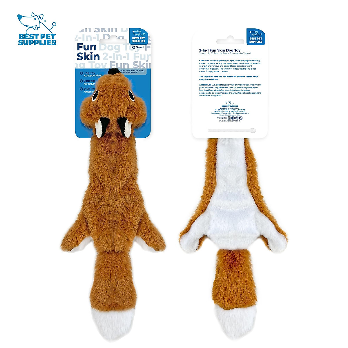 Best Pet Supplies Stuffing Free Squeaky Dog Toys for Small Dogs, Medium Dogs, and Large Dogs, Durable, Best Dog Chew Toy for Teething Puppy, Indoor Play - Fox, Small