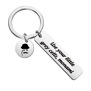 KUIYAI Agatha Sleuth Inspired Gift Hercule and Miss Marple Keychain Detective Novels Fans Gift Detective Jewelry (KS-Hercule Poirot)