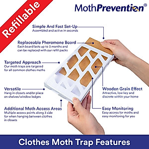 MothPrevention Powerful Clothes Moth Traps only for Clothes Closets Moths | Refillable Clothes Moth Trap | 3-Pack | Odor-Free & Natural Closet Clothing Moth Traps | Moth Pheromone Traps for House