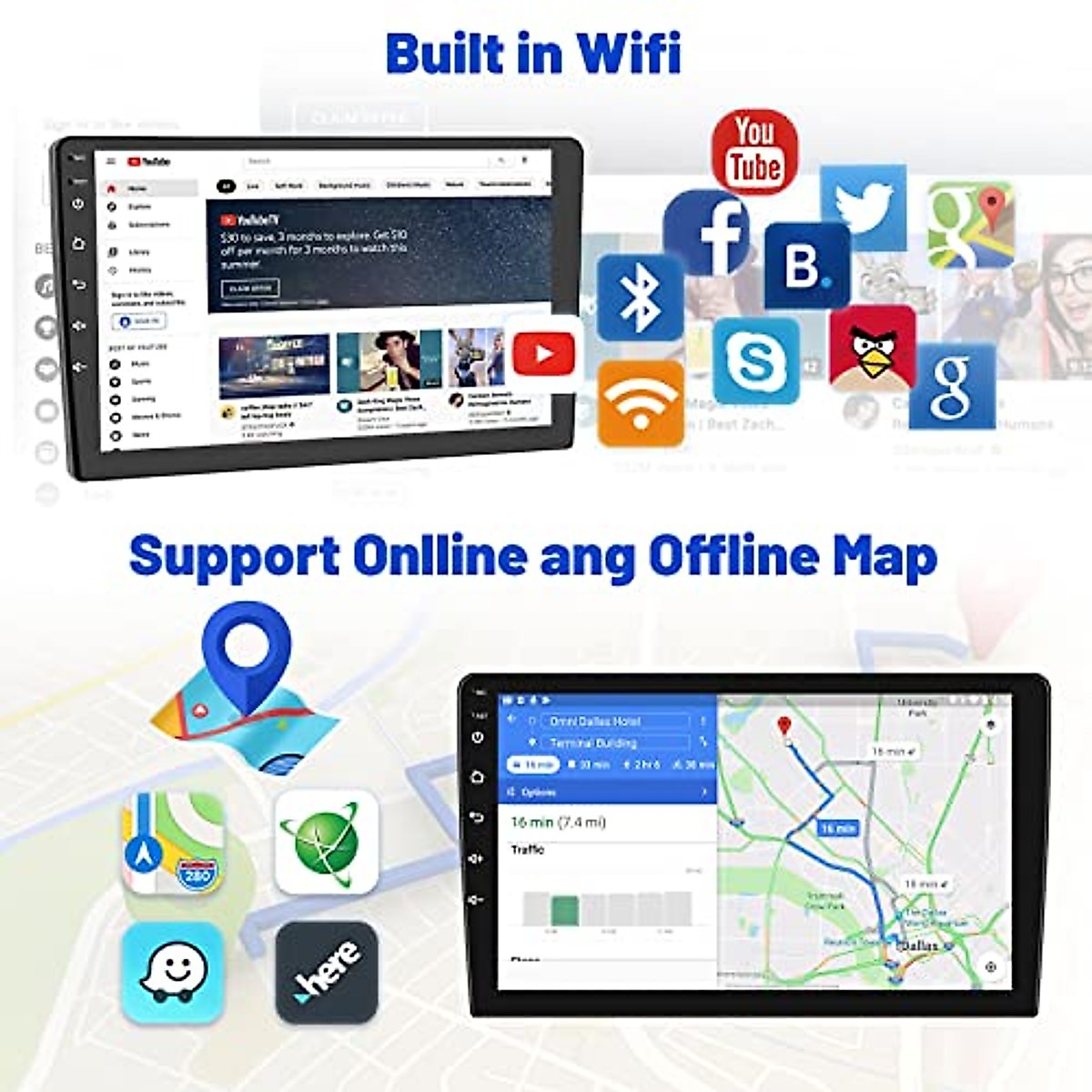 Double Din Android 11 Car Stereo Wireless Apple Carplay Android Auto【2G+32G】 Hikity 10.1 Inch Touch Screen Car Audio Receiver Bluetooth FM Radio GPS Navigation WiFi HiFi IPS Display + Backup Camera