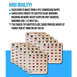 Regal Bingo Finger-Tip Shutter Bingo Cards with Sliding Windows - 50 Bingo Shutter Cards - Ideal for Family Fun Night - No Chips & Daubers Needed - Woodgrain