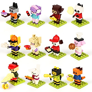 OFFKITSLY 12PCS Cartoon Animals Building Blocks Party Favors for Kids Goodie Bag Fillers Stocking Stuffers Prizes Birthday Gifts, STEM Building Toys Set for Boys Girls