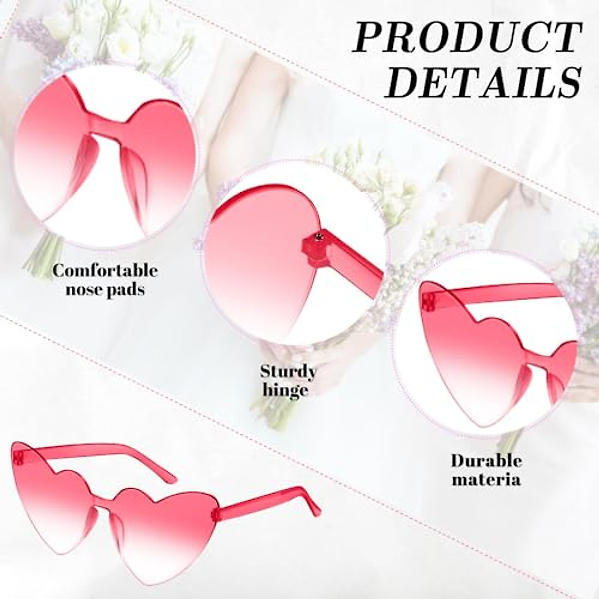 Chicpop 8 Pairs Heart Shaped Frameless Glasses Trendy Transparent Candy Color Eyewear for Party Favor