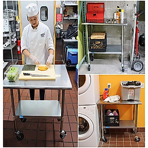 AmGood 18" x 18" Stainless Steel Work Table with Casters | Heavy Duty Metal Utility Table On Wheels | Kitchen Island Cart