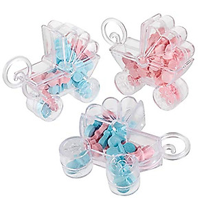 Baby Carriage Shaped Acrylic Candy Boxes - 12 Pack - 2.75"x2.75"x0.71" - Perfect for Weddings, Birthdays, Party Favors and Gifts | Cute Clear Plastic Containers | Clear Fillable Ornaments Crafts Decorations