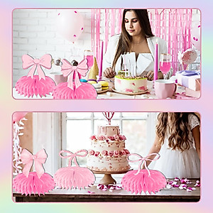 Pink Bow Party Decorations Honeycomb Centerpieces, 9Pcs Bow Coquette Birthday Decorations for Table, 3D Bow Birthday Decorations Coquette Baby Shower Decorations for Bow Birthday Baby Shower
