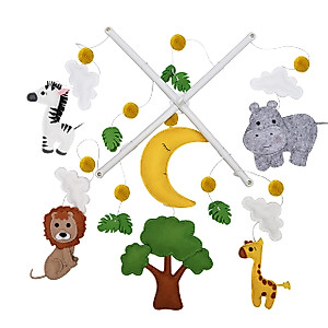 Musical Baby Crib Mobile for Boys & Girls - Jungle Safari Nursery Mobiles - Bassinet Mobile with Arm Holder