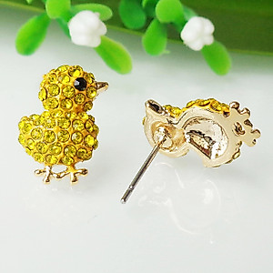 Navachi 18k Gold Plated Chicken Yellow Crystal Enamel Az1011s Stud Earrings
