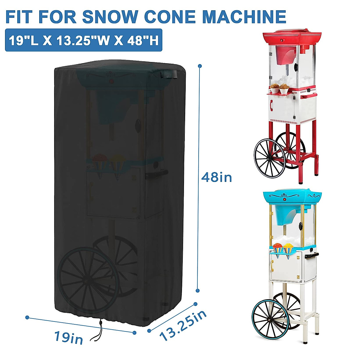 Rilime Snow Cone Machine Cover - Waterproof 420D Snowball Machine Cover,Dustproof Snowcone Machines Cover for Nostalgia with 2 Windproof Buckles & Adjustable Drawstring