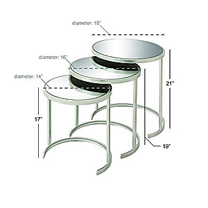 Deco 79 Metal Nesting Accent Table with Mirrored Glass Top, Set of 3 21", 19", 17"H, Silver