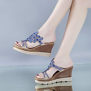 ZHOUXINGB Sneakers for Women, Leather Sandals for Women Indoor Sandals Beige Sneakers Heels Shoes Wedge Slippers Low Wedge House Slippers for Women Size 12