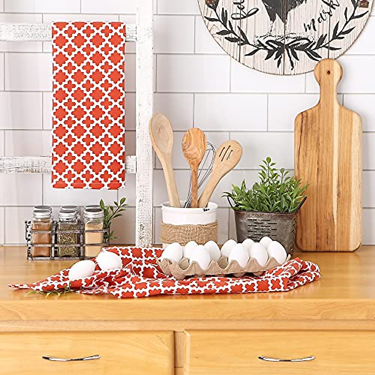 DII Lattice Basics Collection Kitchen Essentials, Dishtowel Set, Vintage Red, 2, Piece