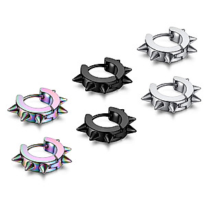 JOVIVI Men Women Jewelry Stainless Steel Hoop Spike Punk Earring,3 Pairs