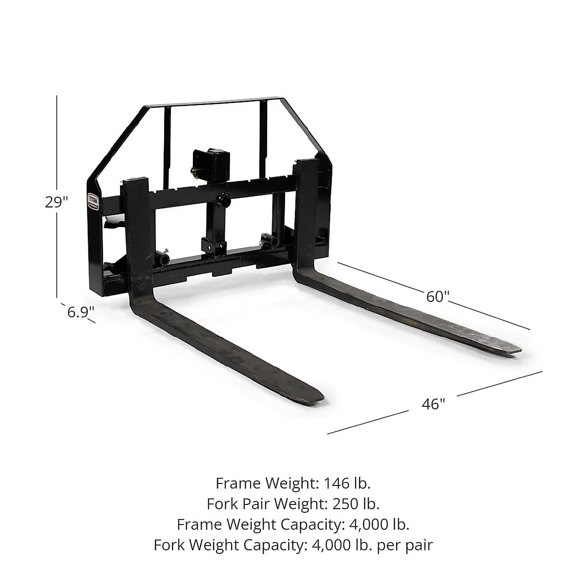 Titan Attachments Pallet Fork Frame Attachment with 60" Fork Blades, Fits Cat I & II Tractors, Rated 4,000 LB