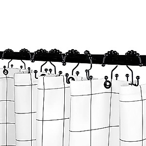 Shower Curtain Hooks Rings Premium Rust Resistant Metal Hook Double Glide Shower Hooks Roller Balls Glide on Shower Rods for Bathroom Curtain, Shower Curtains & Liners, Set of 12 (Silver)