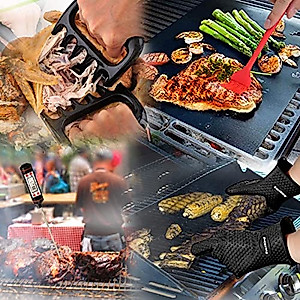 EastKing Smoker Accessories Set-Grilling Oven Gloves,BBQ Claws,Meat Thermometer and Silicone Brush BBQ Set for Cooking Barbecue Baking (Black)