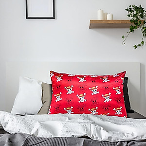 Silk Anime Pillow Case - Decorative Pillows Cover Couch Bed, Satin Smooth Fabric Pillowcase with Zipper for Hair and Skin, RS