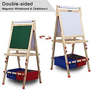 Art Easel for Kids,Standing Kid's Art Easel,Kids Easel with Magnetic Chalkboard & White Board,Kids Art Easel with Paper Roll