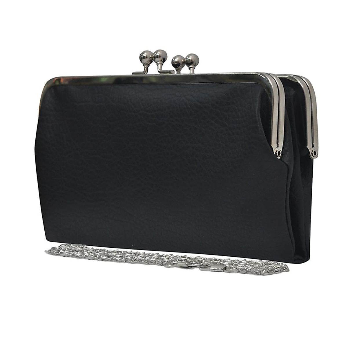 Double Frame Vintage Style Clutch Purse Wallet, Clutch Purses for Women, Wallet Women, Clutch, Travel Wallet Womens (Black)