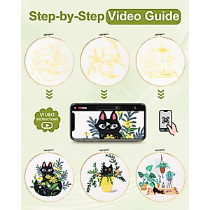 Santune 3 Pack Embroidery Kits for Adults Cross Stitch Kits for Beginners Hand Embroidery with Cat Patterns and Instructions Hobby Kits for Adults with Embroidery Hoops, Threads and Needles