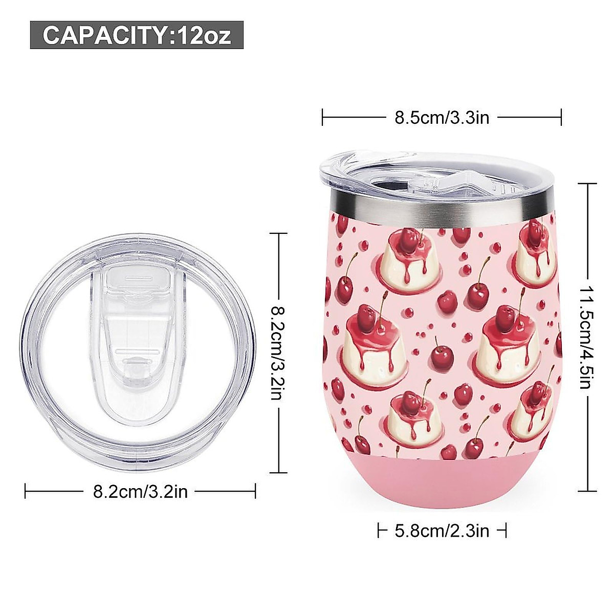 Cherry Panna Cotta Funny Wine Tumbler 12 Oz Stainless Steel Insulated Mug Double Wall Water Cup with Lid