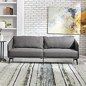 COSVALVE Modern Grey 3 Seater Sofa Couch, 74 inch Fabric Upholstered Sofa with Two Cushions, Single Sofa for Living Room Bedroom Office, Metal Leg