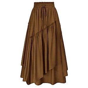 Scarlet Darkness Renaissance Skirt Women Ren Fair Costume High Waist Flowy Boho Skirt Brown M