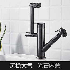 Kitchen Faucets Commercial Modern Basin hot and Cold Water Faucet Copper Rotating Telescopic Bathroom Bathroom Sink wash Basin Faucet can Pull