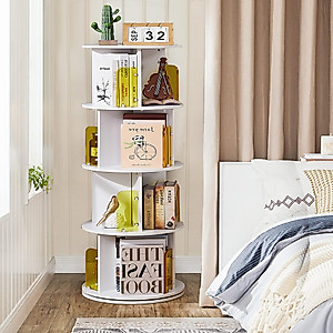 VECELO Rotating Bookshelf, 4-Tier Small Corner Display with Acrylic Window, Ideal Storage Solution for Kids and Adults in Bedrooms, Living Rooms, Space Efficient and Elegant White Design