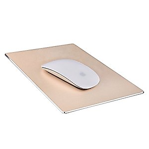Mouse Pad, Qcute 9.18" 6.11" Gaming Aluminum Mouse Pad W Non-Slip Rubber Base & Micro Sand Blasting Aluminium Surface for Fast and Accurate Control(Gold)