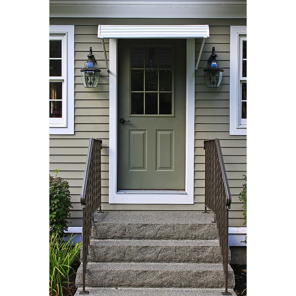 NuImage Awnings 48425 Series 2500 Aluminum Door Canopy with Support Arms, 48 inches Wide, White & M-D Building Products 6247 36-Inch Aluminum Drip Cap