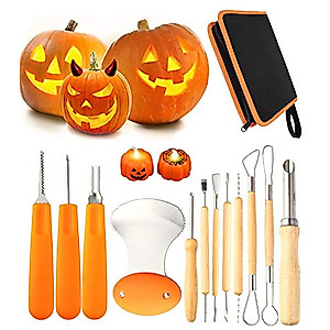 12 Pieces Professional Pumpkin Carving Kit Tool Heavy Duty Stainless Steel Tool Set with Storage Carrying Case Used As a Carving Knife for Pumpkin Halloween Decoration …