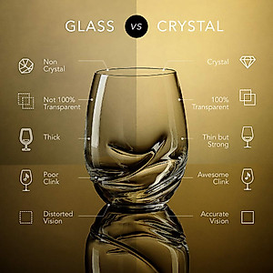 VC VEENU CRYSTAL Tumbler Glasses Set Of 2, Stemless Drinking Elegant Drinkware Glasses Set with Modern Lines, Dishwasher Safe, 100% Lead-Free Glass (16.9 Oz)