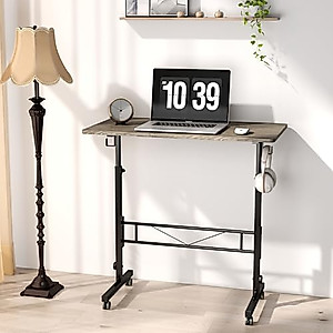 SIDUCAL Mobile Stand Up Desk, Adjustable Laptop Desk with Wheels Storage Desk Home Office Workstation, Rolling Table Laptop Cart for Standing or Sitting, Rustic Gray