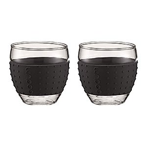 Bodum 3-Ounce Pavina Glasses with Silicone Grip, Black, Set of 2