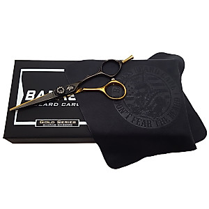 Badass Beard Care Gold Series Barber Quality Beard Shaping Scissors - 5.25 inches long, Surgical Grade Stainless Steel (HRC 59-61), Hand adjustable tension knob