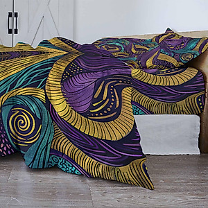Lsrtoss Set of 4 Bedding Quilt Covers, Yellow Purple Green 4-Piece Bed Sheet Set with Extra Soft Bed Sheets Quilt Cover Pillowcase, Modern Abstract Art Geometric Queen