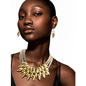 Barode African Bib Choker Necklaces Gold Statement Necklace Collar Chunky Choker National Tribal Necklace Jewelry for Women(Gold)