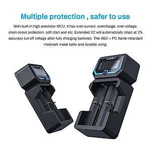 XTAR New X2 Extended Version 18650 Charger Protected 21700 18650 Battery and Charger Max 2A Charging Current w LCD Display 3.7V Battery Charger for 18350 26650 1.2V Ni-MH/ Ni-CD AC and Mirco USB Ports