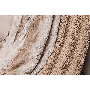 Chanasya Faux Fur Ombre Throw Blanket - Super Soft, Lightweight Minky Blanket with Fuzzy Sherpa Side - 50" x 65” - Brown