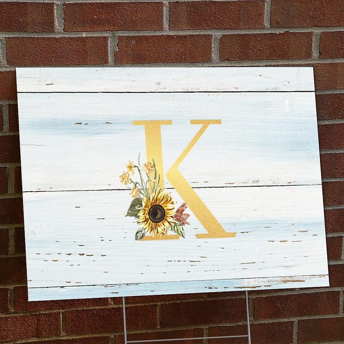Floral Monogram Letter Golden Letter K Sunflower Lawn Yard Signs Alphabet Letter Corrugated Plastic Sign for Garage Sales Rent Open House Construction 12"x18"