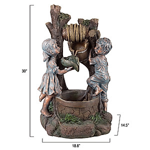 Boy and Girl Outdoor Water Fountain - Cascading Waterfall with Soothing Sounds and 4 LED Lights for Garden or Patio by Pure Garden (Antique Bronze)