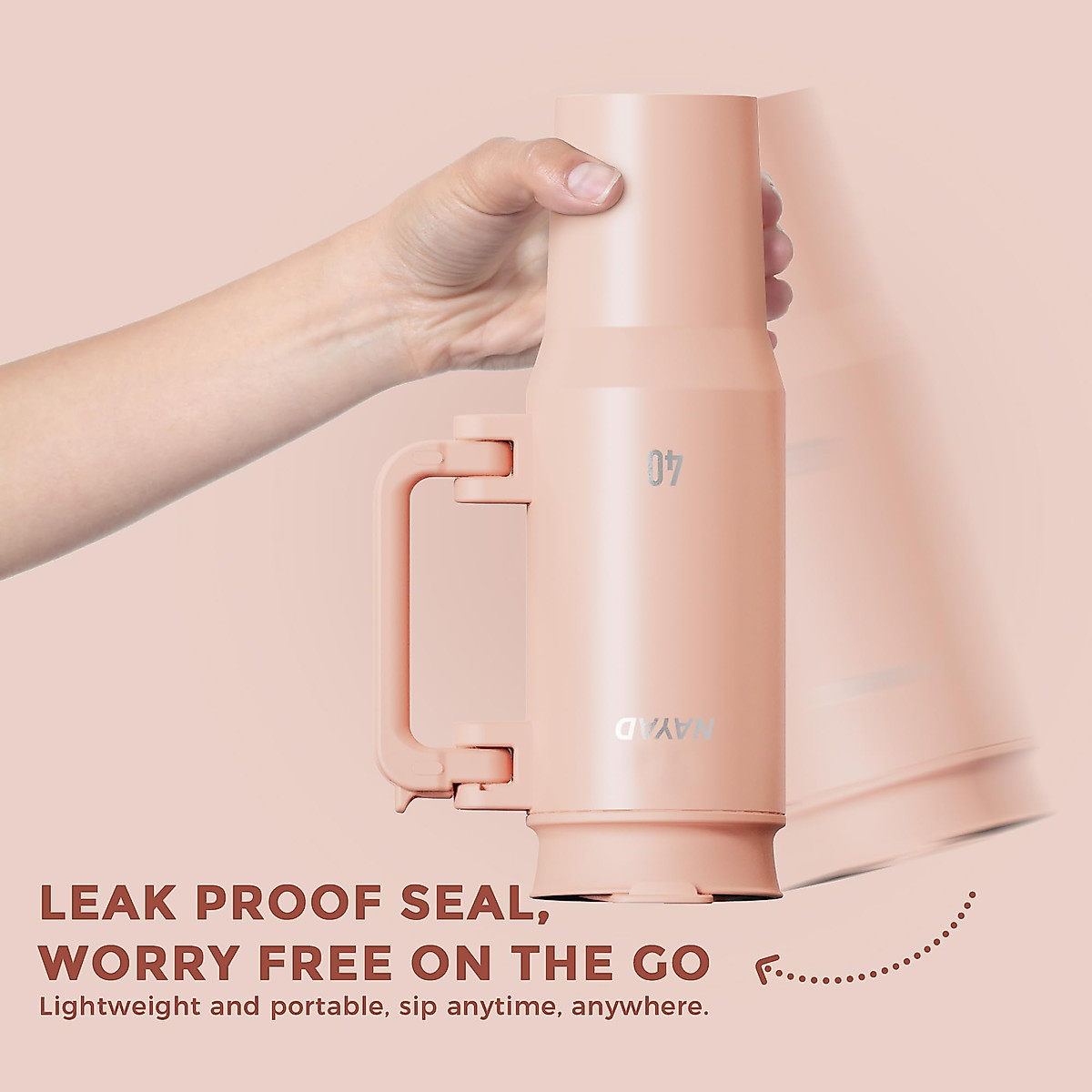 NAYAD 40oz Tumbler with Handle and Straw, Insulated Stainless Steel Travel Mug with Flip Lid & Straw Lid, Coffee Travel Mug Holder Compatible for Travel, Holiday Gift with Foldable Handle,pink tumbler