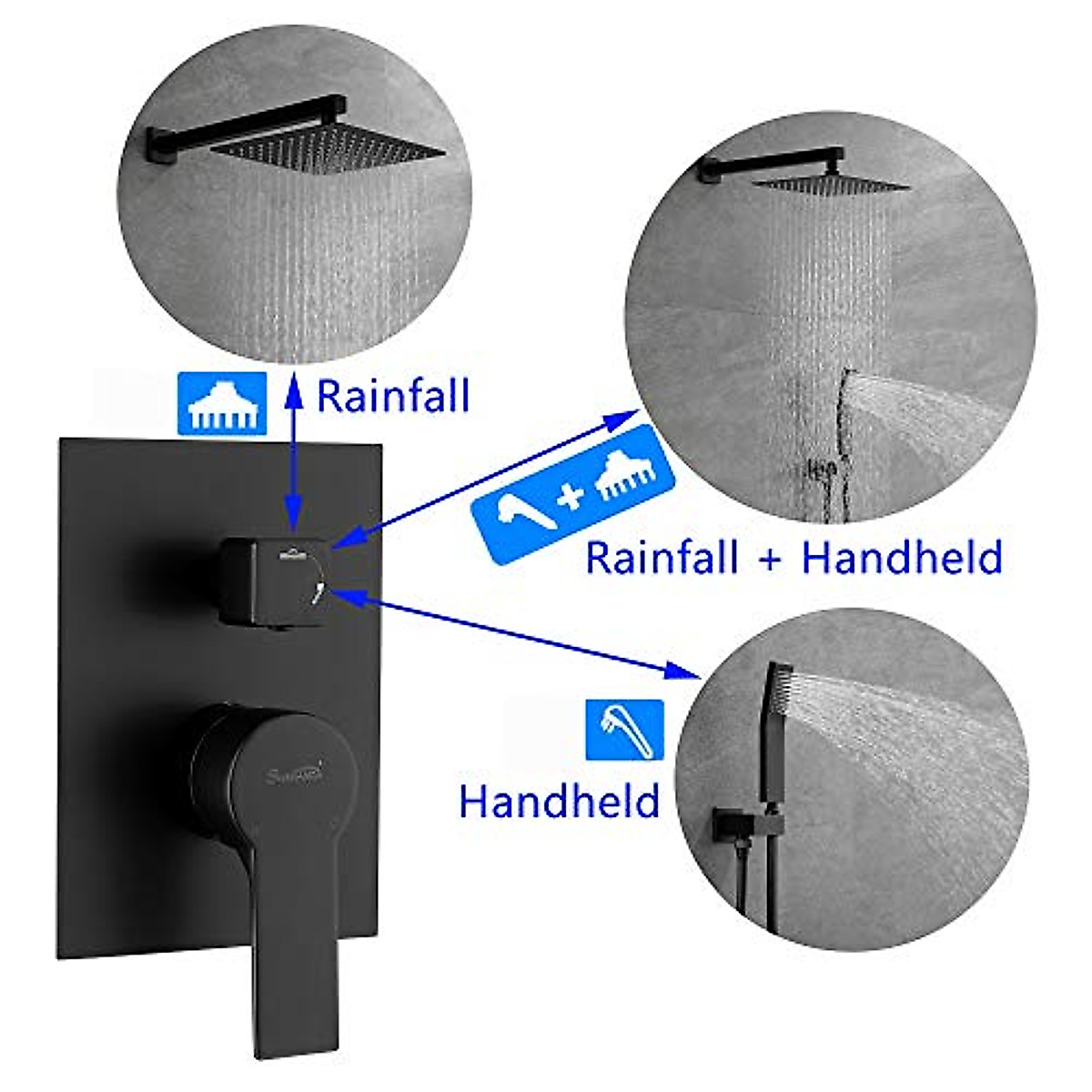 SHAMANDA Luxury Shower Set, Bathroom Single Handle Shower Faucet with Trim Valve Body Hand Shower Complete Kit, Premium Matte Black Rainfall Shower System, L70001-7