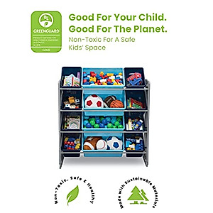Delta Children Kids Toy Storage Organizer with 12 Plastic Bins - Greenguard Gold Certified, Grey/Blue