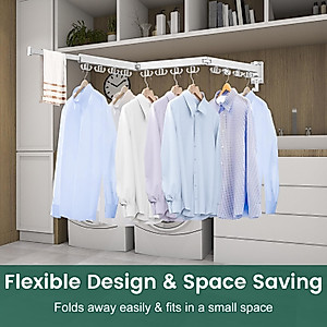 Kelisiting Wall Mounted Clothes Drying Rack, Laundry Drying Rack Wall Mounted, Upgrade 3-Foldable Clothing Drying Rack with 24 Hooks for Laundry, Laundry Organizer for Laundry & Dorms-White