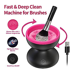 Electric Makeup Brush Cleaner Machine - Alyfini Portable Automatic USB Cosmetic Brush Cleaner Tools for All Size Beauty Makeup Brushes Set (Black)