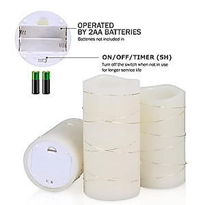 H-BLOSSOM Flickering Flameless Candles Ivory Real Wax Pillar with Embedded String Lights LED Candles Battery Operated with Cycling 5H Timer Set of 3 (3" x 4"/5"/6") (Ivory)