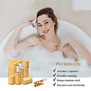 AUHOKY 12Pcs 5ml Bamboo Roll on Bottles for Essential Oils, Portable Massage Oil Bottle with Stainless Steel Roller Ball, Reusable Travel Perfumes Sample Lip Gloss Container (1 Opener)