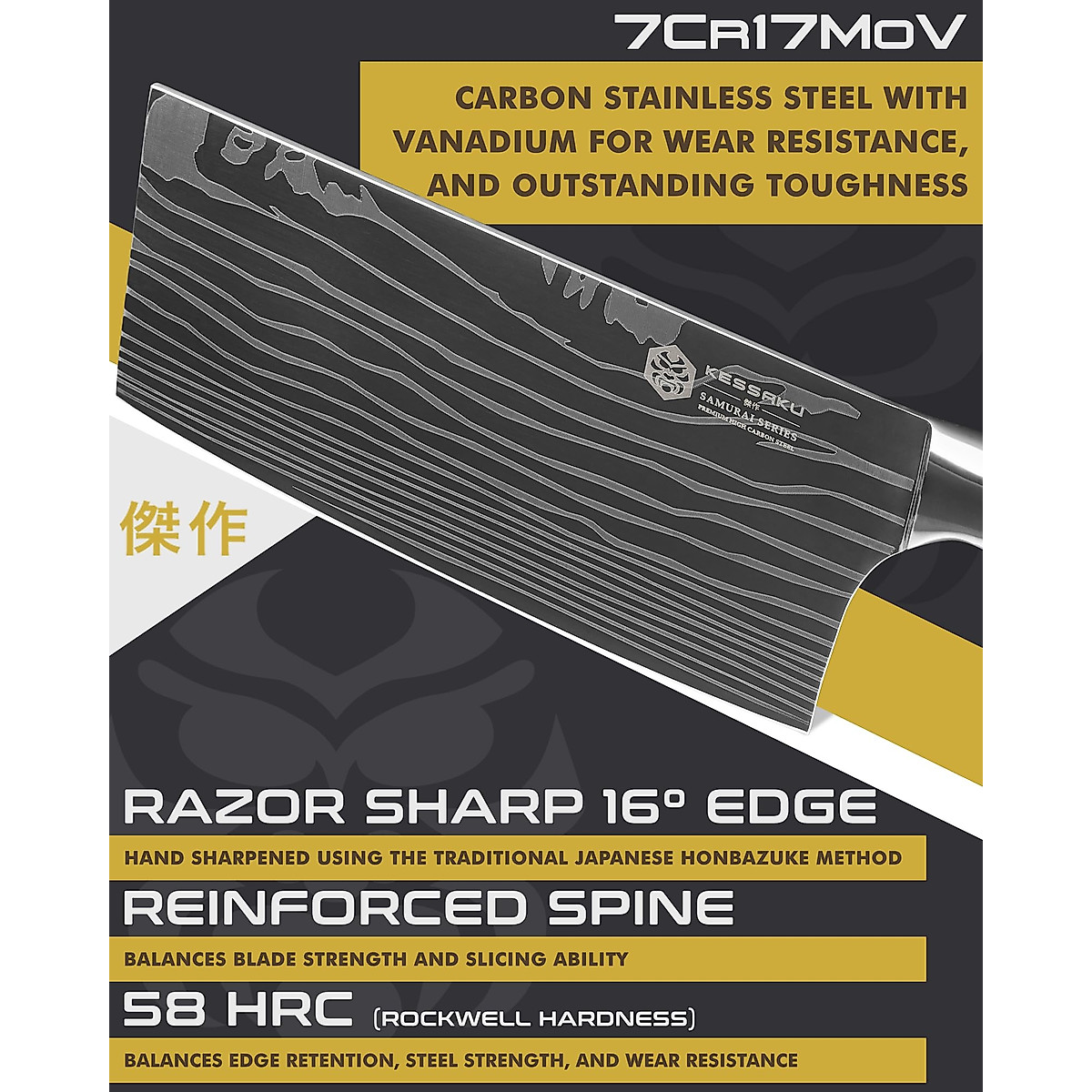 KESSAKU 7-Inch Cleaver Butcher Knife & 6-Inch Boning Knife Set - Dynasty Series - German HC Steel - G10 Full Tang Handle